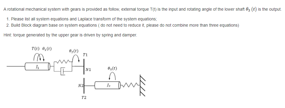 Solved A rotational mechanical system with gears is provided | Chegg.com