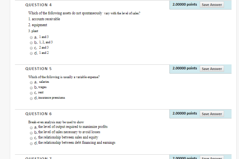 Solved 2.00000 points QUESTION 4 Save Answer Which of the | Chegg.com