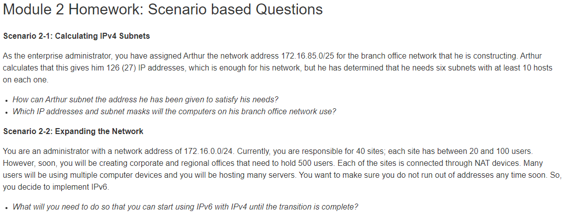 Solved Module 1 Homework: Scenario based Questions - Part #1 | Chegg.com