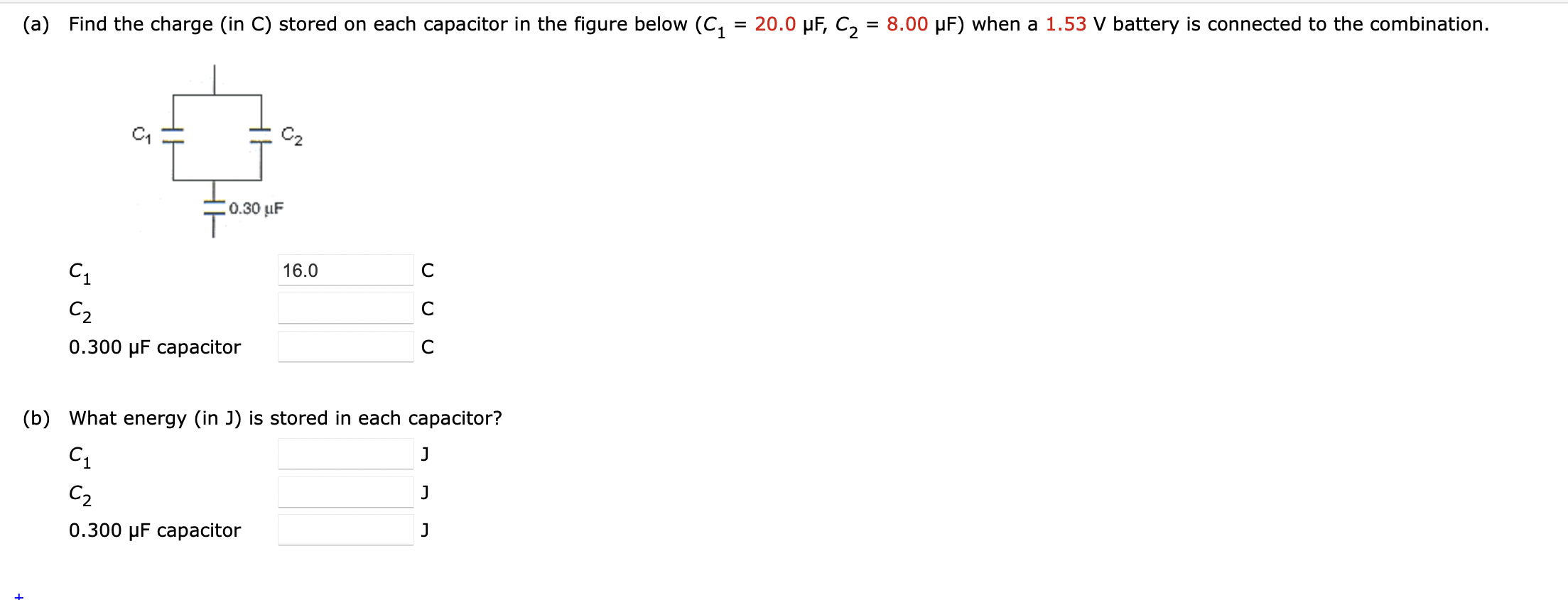 Solved (a) Find the charge (in C) stored on each capacitor | Chegg.com