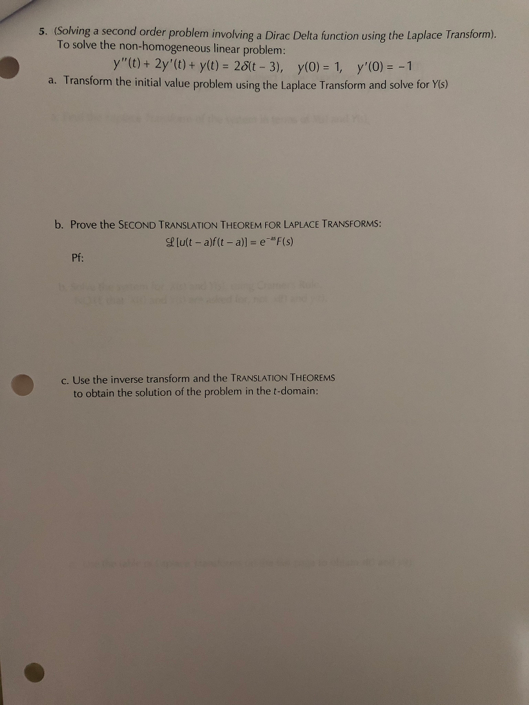 Solved 5. (Solving a second order problem involving a Dirac | Chegg.com