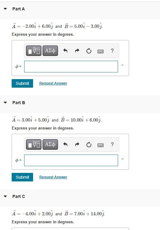 Solved Find the angle between each of the following pairs of | Chegg.com