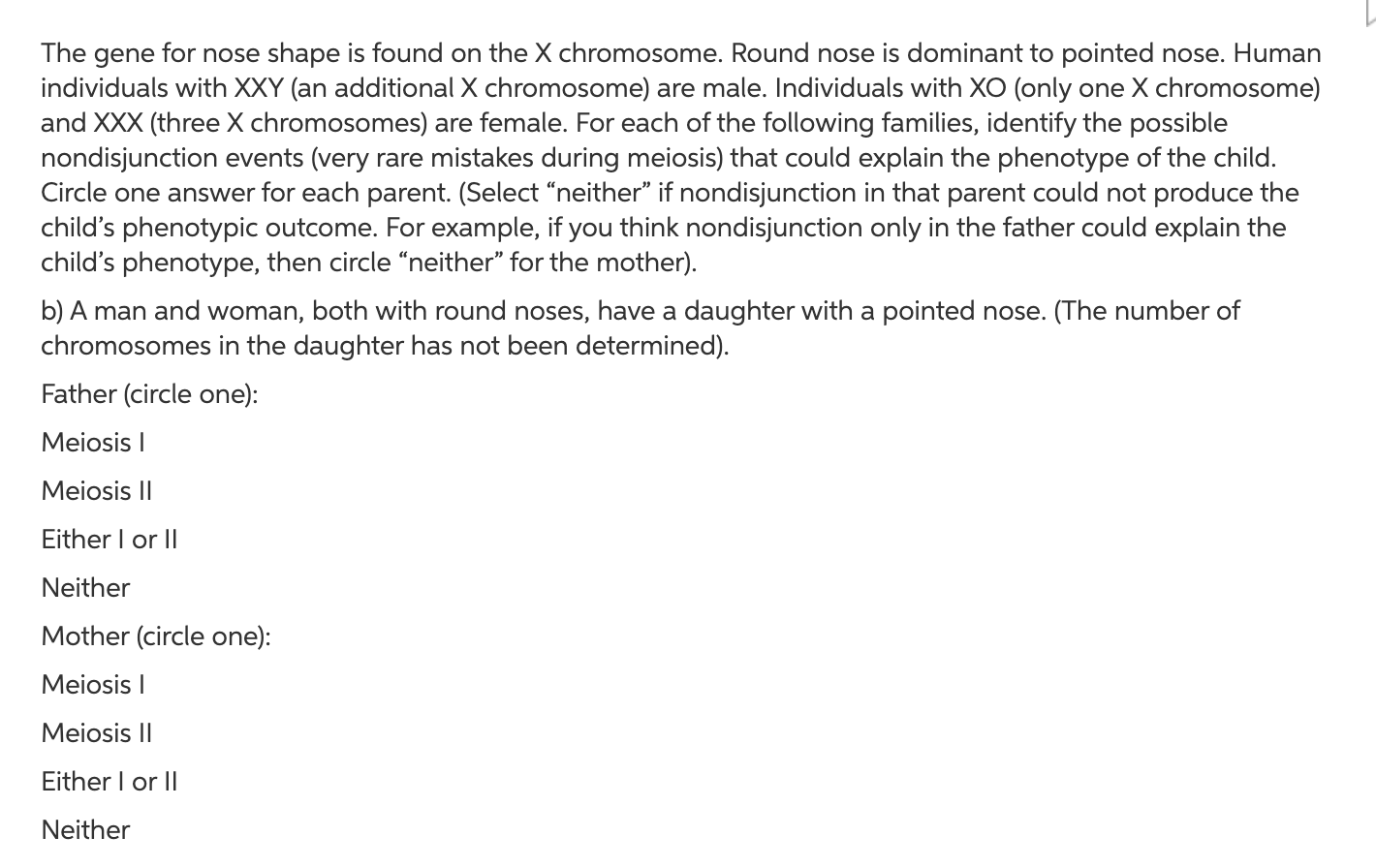 Solved The gene for nose shape is found on the X chromosome. | Chegg.com