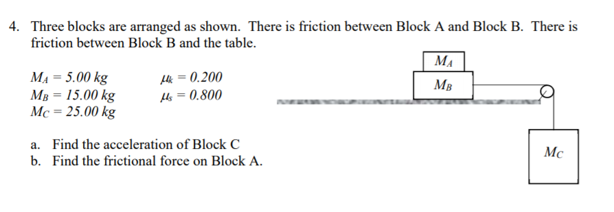 Solved 4. Three blocks are arranged as shown. There is | Chegg.com