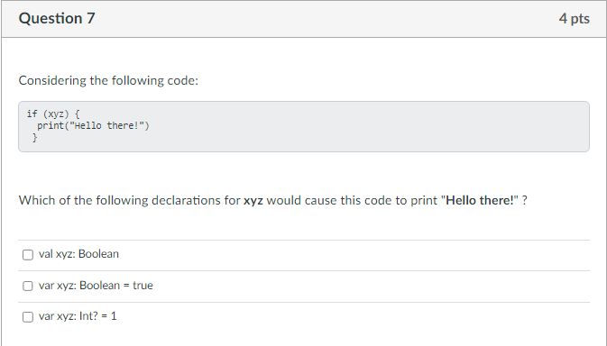Solved Considering the following code: if (xyz) \{ | Chegg.com