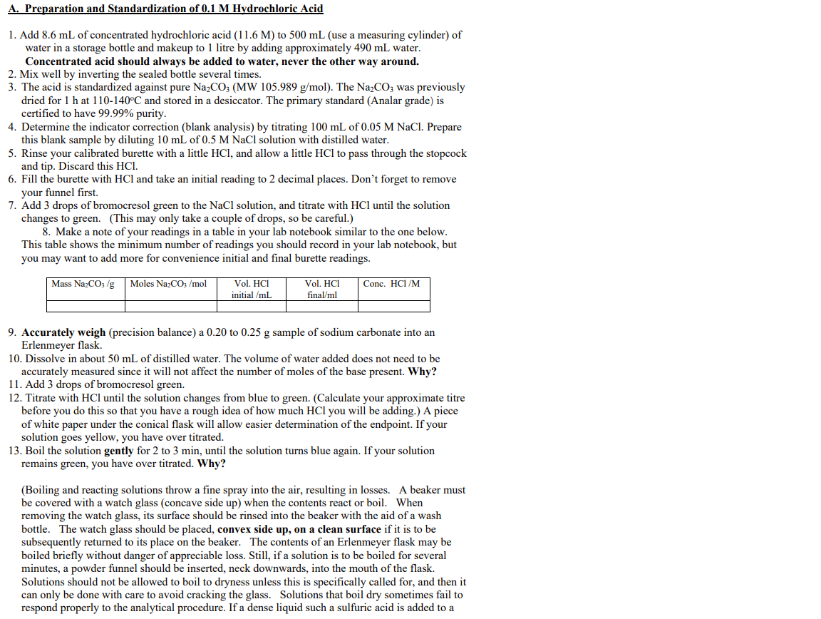 Solved EXPERIMENT 3: THE DETERMINATION OF SODIUM CARBONATE | Chegg.com