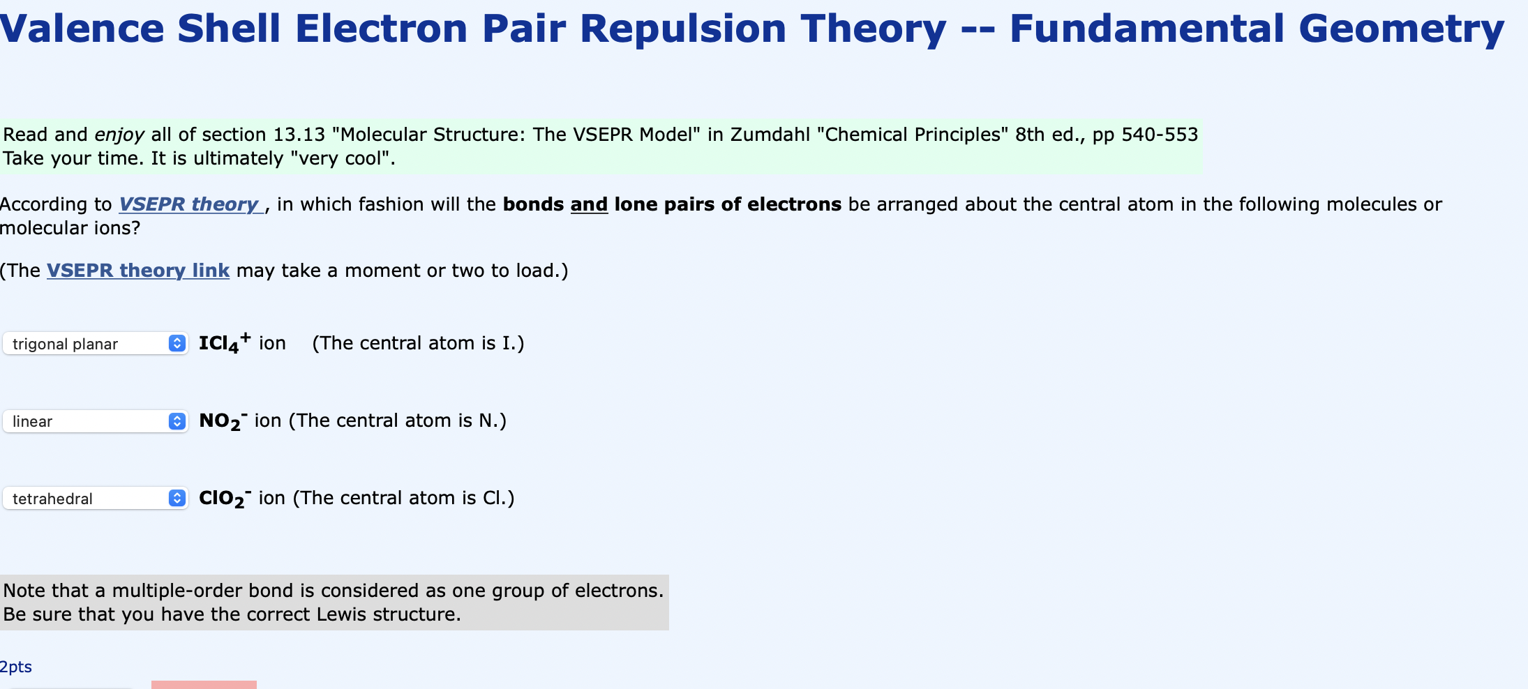 Solved Valence Shell Electron Pair Repulsion Theory -- | Chegg.com