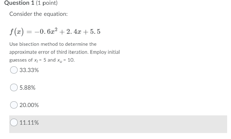 Solved Question 1 (1 point) Consider the equation: f(x) = | Chegg.com