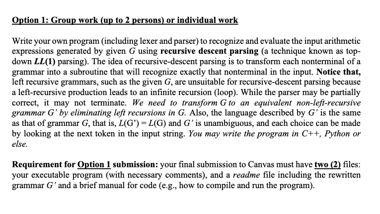 Solved Build a Parser that will recognize and evaluate an | Chegg.com