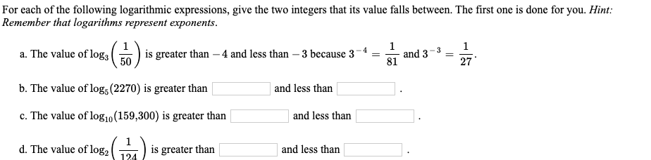 Solved For Each Of The Following Logarithmic Expressions