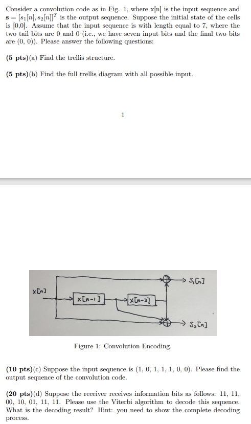 Consider a convolution code as in Fig. 1, where x[n] | Chegg.com