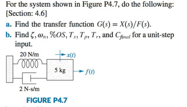 Solved For the system shown in Figure P4.7, do the | Chegg.com