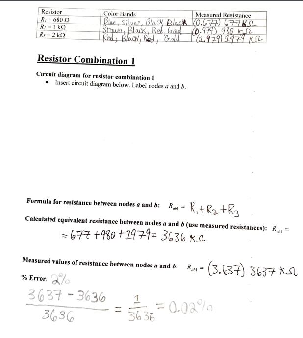 Solved Resistor Combination 1 Circuit diagram for resistor | Chegg.com