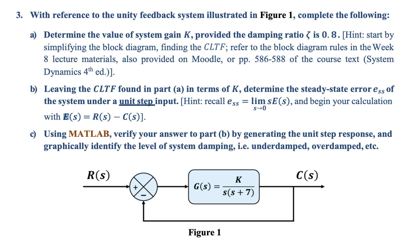 Solved 3. With reference to the unity feedback system | Chegg.com