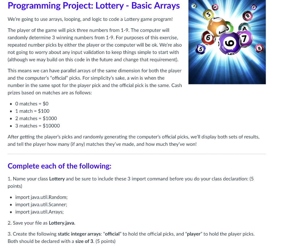Solved Programming Project: Lottery - Basic Arrays We're | Chegg.com