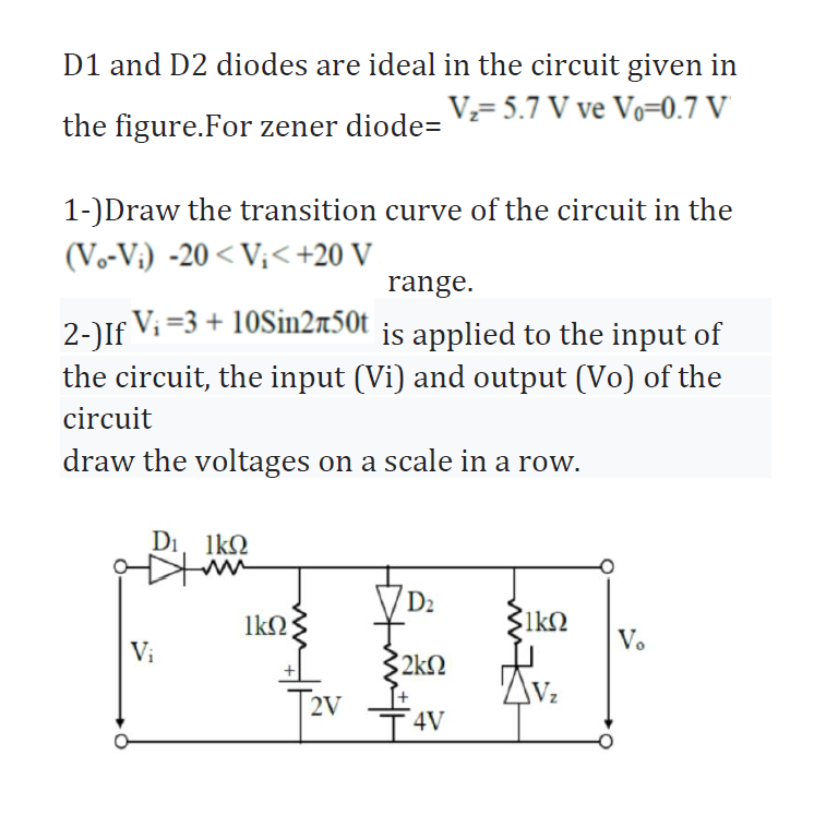 Solved D1 and D2 diodes are ideal in the circuit given in | Chegg.com