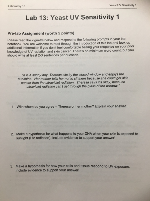 Solved Laboratory 13 Yeast UV Sensitivity1 Lab 13: Yeast UV | Chegg.com