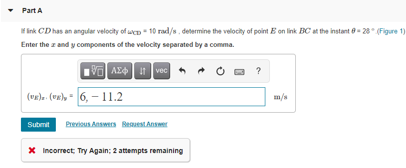 Solved 0.3 m 0.3 m L. B с E 0.6 m WCD Part A If link CD | Chegg.com