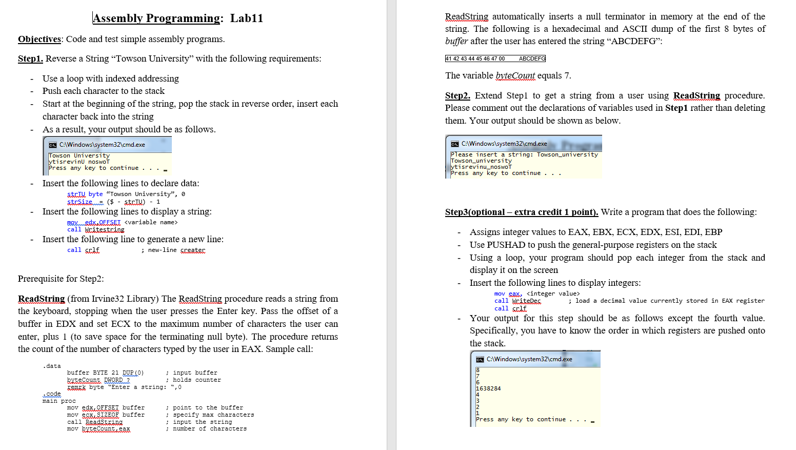 Assembly Programming: Lab11 ReadString automatically | Chegg.com