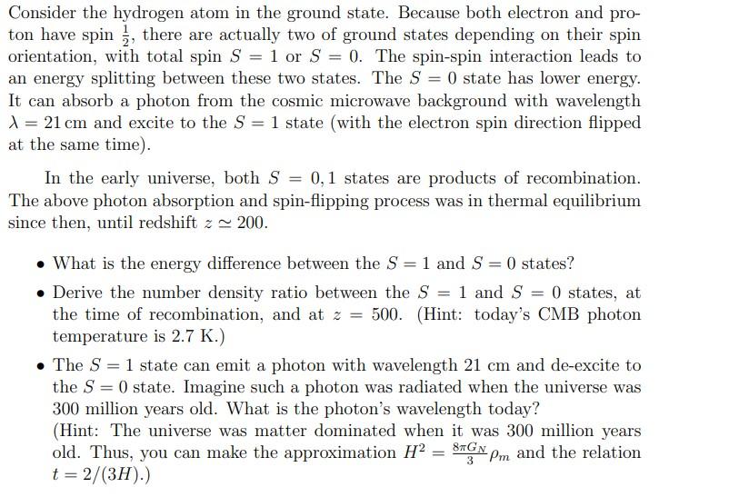 Solved Consider the hydrogen atom in the ground state. | Chegg.com