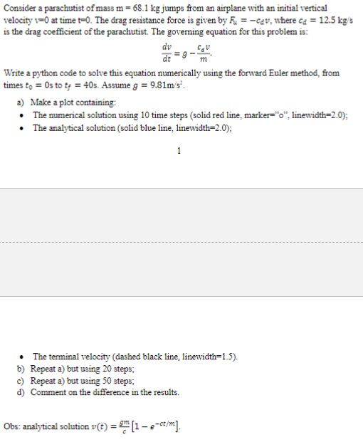 Solved The terminal velocity (dashed black line, | Chegg.com