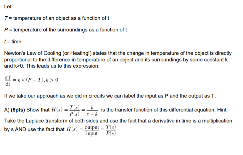 Let T = temperature of an object as a function of t P | Chegg.com
