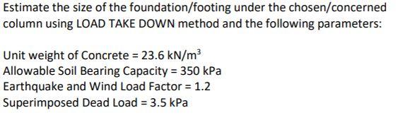 Solved Estimate the size of the foundation/footing under the | Chegg.com
