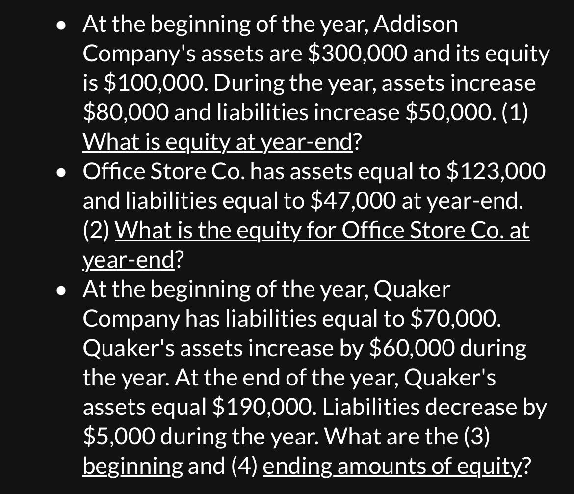 Solved - At the beginning of the year, Addison Company's | Chegg.com