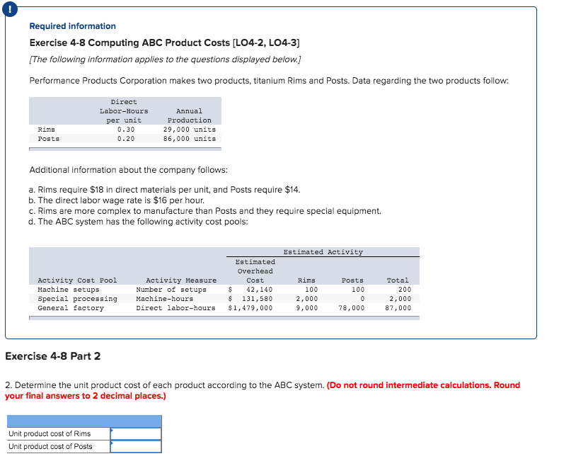 Solved Required information Exercise 4-8 Computing ABC | Chegg.com