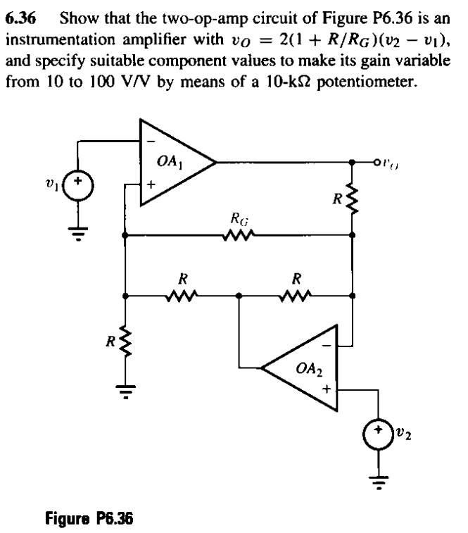 Solved 6.36 Show that the two-op-amp circuit of Figure P6.36 | Chegg.com
