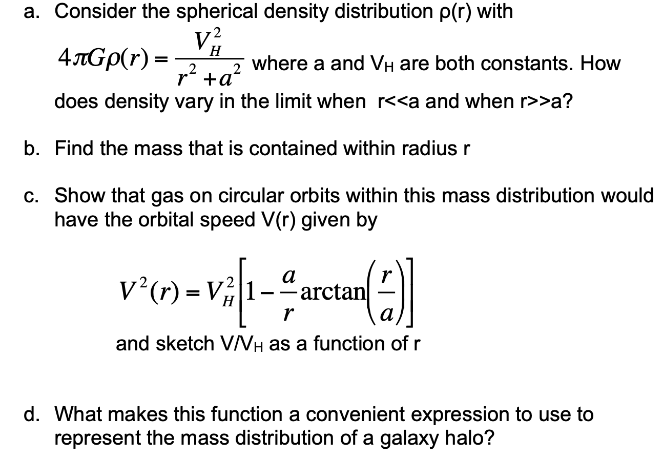 Solved H a. Consider the spherical density distribution p(r) | Chegg.com