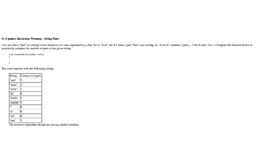 Solved 3) (5 points) Recursion Warmup - String Pairs Let's | Chegg.com