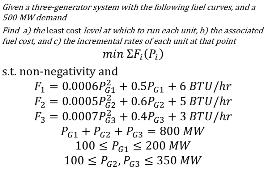 Solved Given a three-generator system with the following | Chegg.com