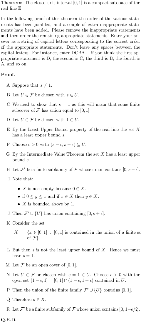 Solved Theorem: The closed unit interval [0,1] is a compact | Chegg.com