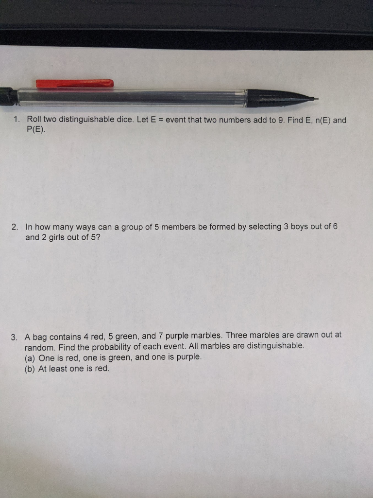 Solved 1. Roll two distinguishable dice. Let E = event that | Chegg.com
