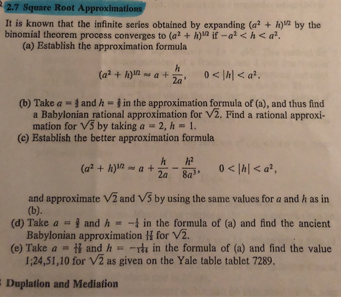 Solved 2.7 Square Root Approximations It is known that the | Chegg.com