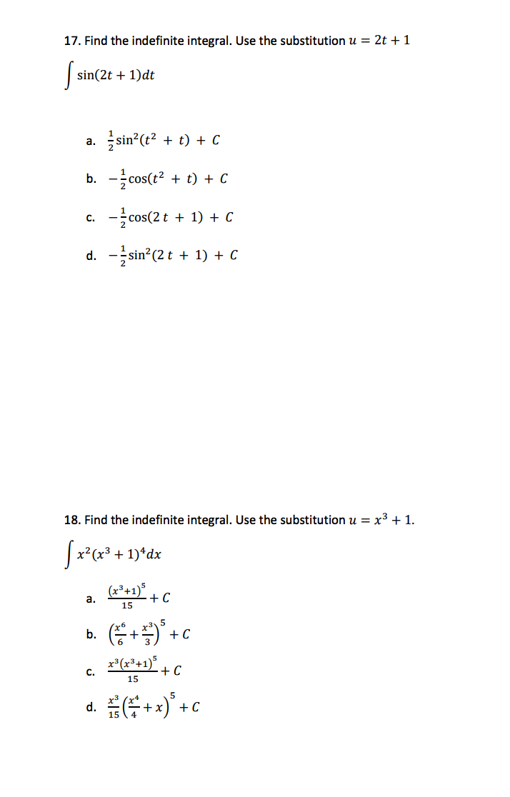 Solved 17. Find the indefinite integral. Use the | Chegg.com