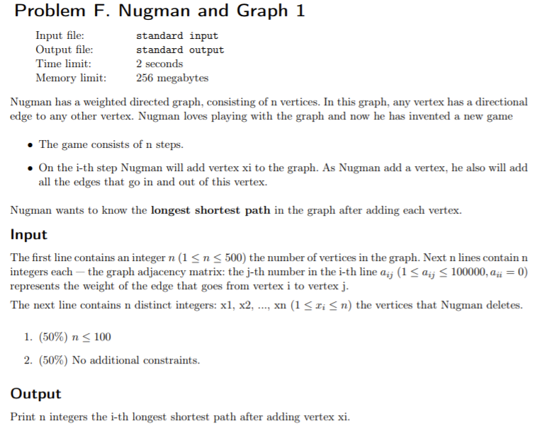 Solved Problem F. Nugman and Graph 1 Input file: standard | Chegg.com