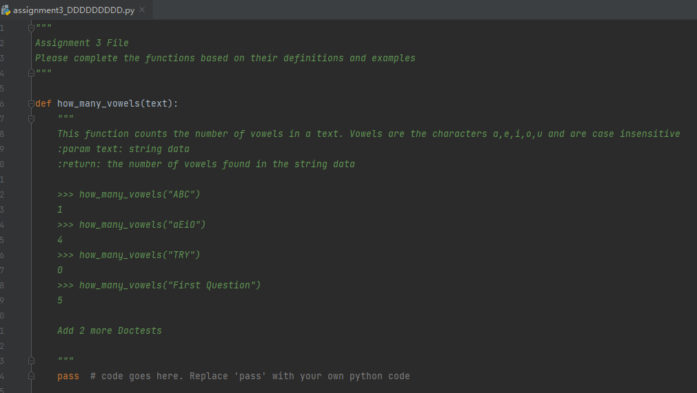 Solved 1) Complete the how_many_vowels() function according | Chegg.com