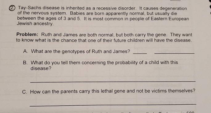 Solved 2 Tay-Sachs disease is inherited as a recessive | Chegg.com