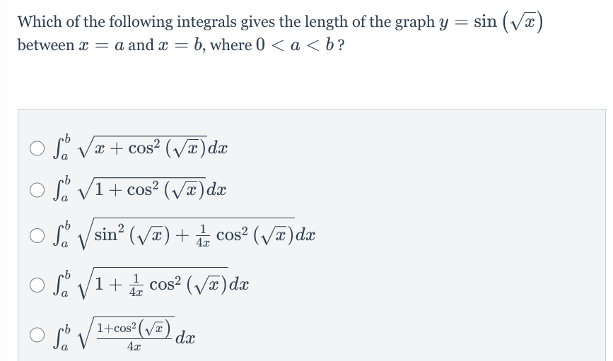 Solved Which of the following integrals gives the length of | Chegg.com