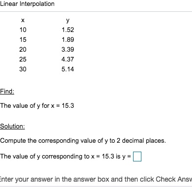 Solved Linear Interpolation 1.52 1.89 3.39 4.37 5.14 10 15 | Chegg.com