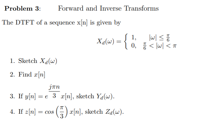 Solved Problem 3: Forward and Inverse Transforms The DTFT of | Chegg.com