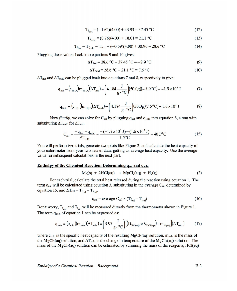 Data Set Part 1b-Heat Capacity Calorimeter. Part | Chegg.com