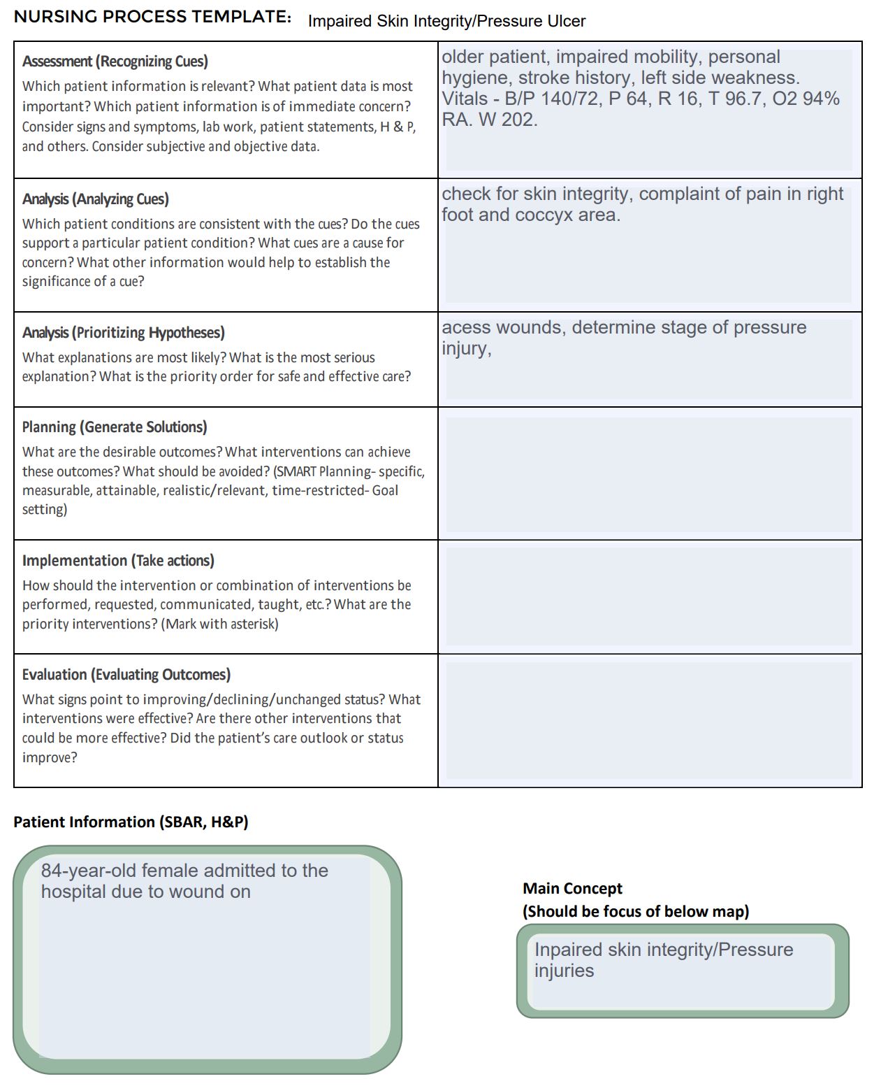 Solved Patient Information (SBAR, H\&P) Main Concept (Should | Chegg.com