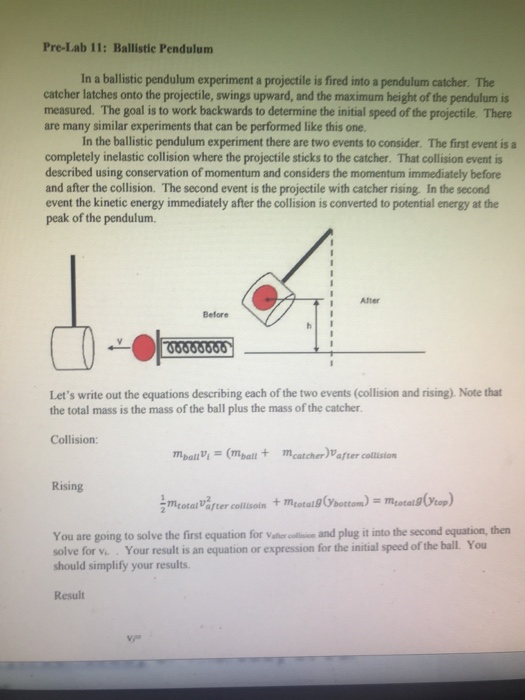 Solved Pre-Lab 11: Ballistie Pendulum In a ballistic | Chegg.com