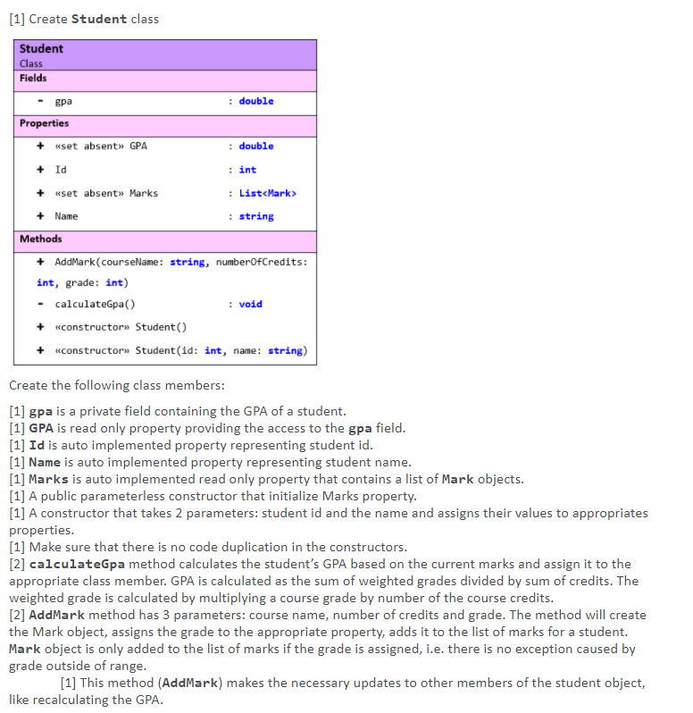 [1] Create Student class Student Class Fields gpa | Chegg.com