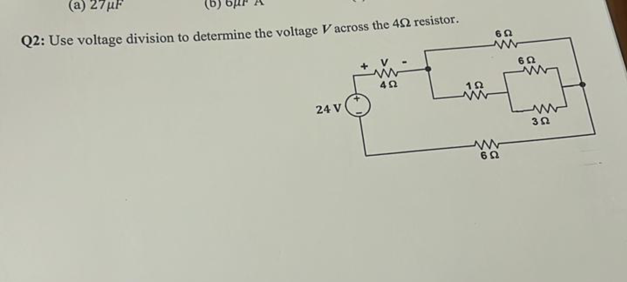 Q2: Use voltage division to determine the voltame V | Chegg.com