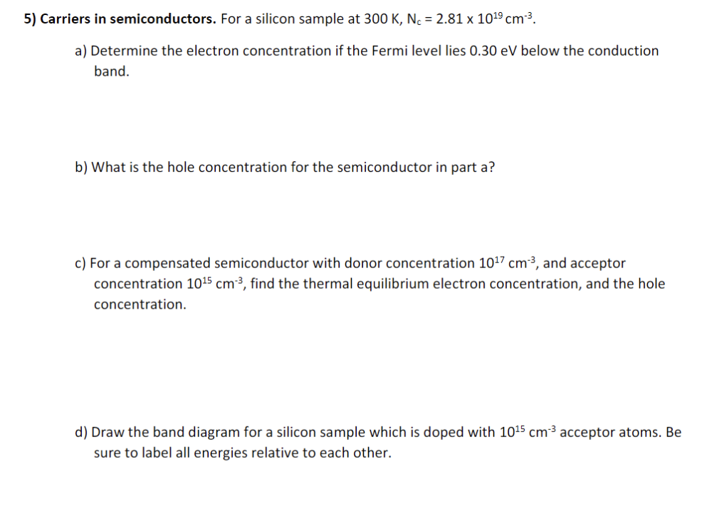 Solved arriers in semiconductors. For a silicon sample at | Chegg.com