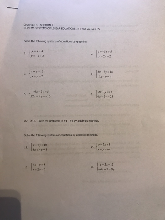 Solved CHAPTER 4 SECTION 1 REVIEW: SYSTEMS OF LINEAR | Chegg.com